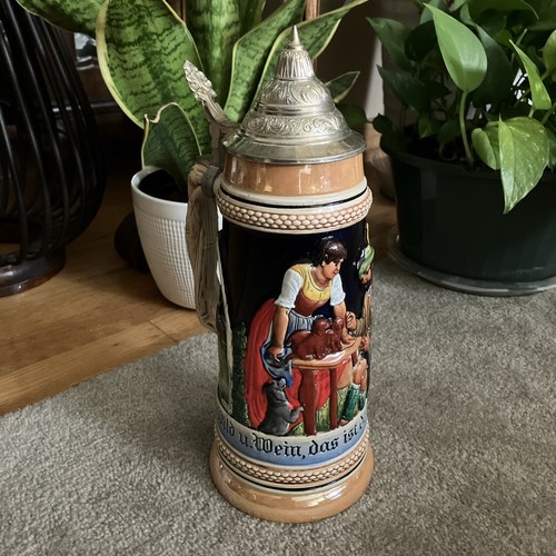 Large 12” Tall Lidded Vintage Western Germany Beer Stein A.J. Thewalt ...