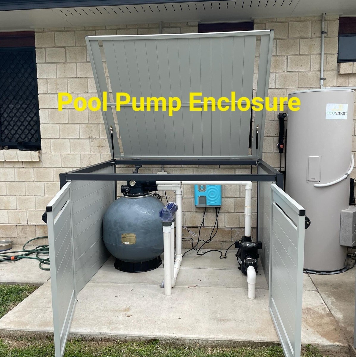 Pool Pump Equipment Enclosure Ideas White Louvre Pool Pump Enclosure