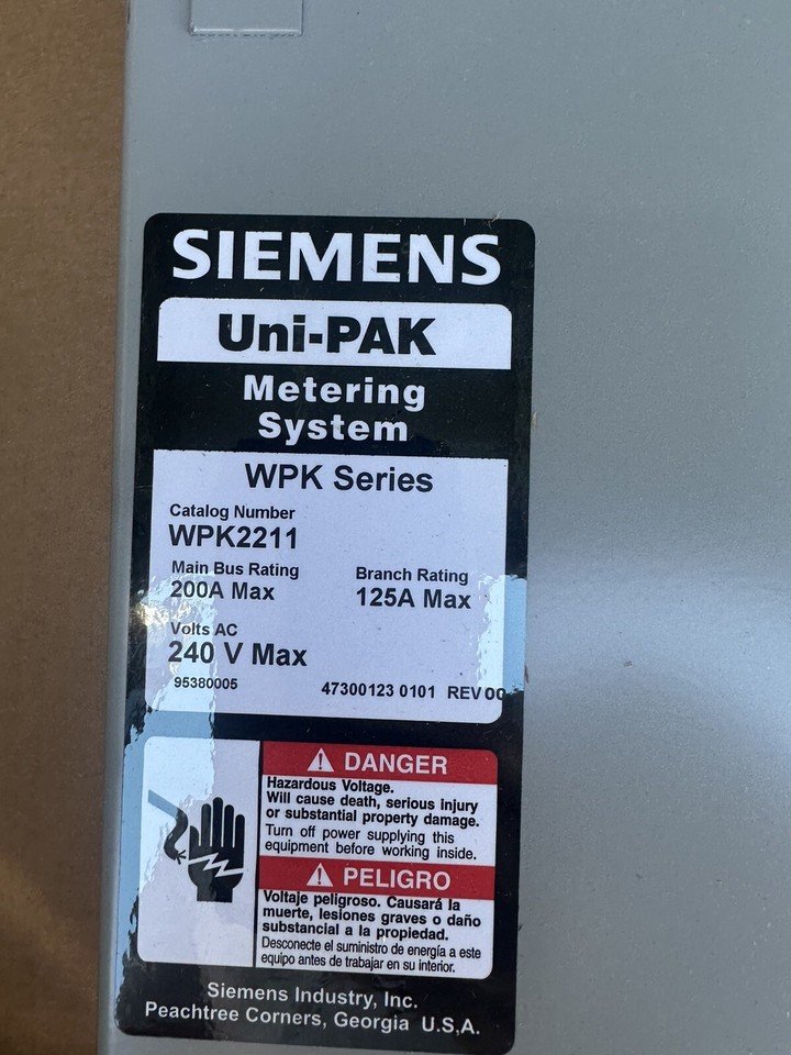 WPK2211 Siemens 200Amp 2-Gang Uni-Pak Meter Panel 125a Per Socket | eBay