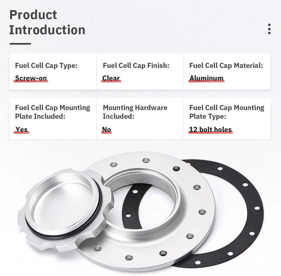 Billet Aluminum Easy Fill Fuel Cell Gas Cap With 12 Hole Cell B.ung and ...