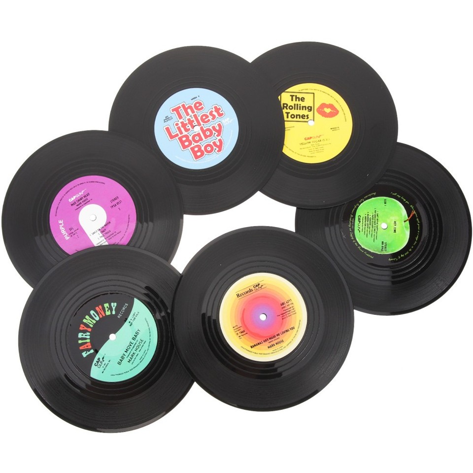 6 Pcs Anti Skid Vinyl Record Coasters ABS Cup Mats Heat Resistant Pads ...