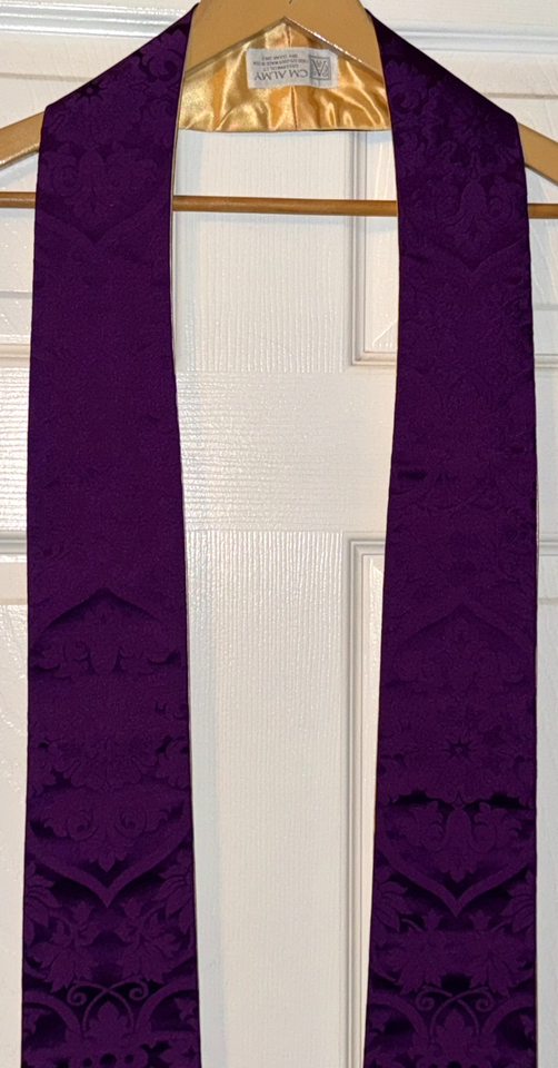 CATHOLIC PRIESTS PURPLE SILK DAMASK/GOLD CHI RHO & STAR OF DAVID STOLE ...