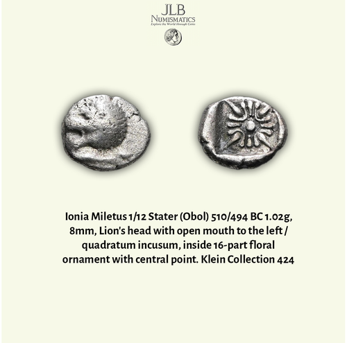 Ancient Greek, Ionia Miletus 1/12 Stater (Obol) 510/494 BC Lion ...