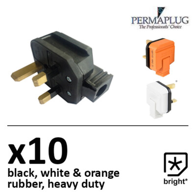 10 x 13 Amp Permaplug Hard Rubber Plug 13A Heavy Duty 3pin Black Orange ...