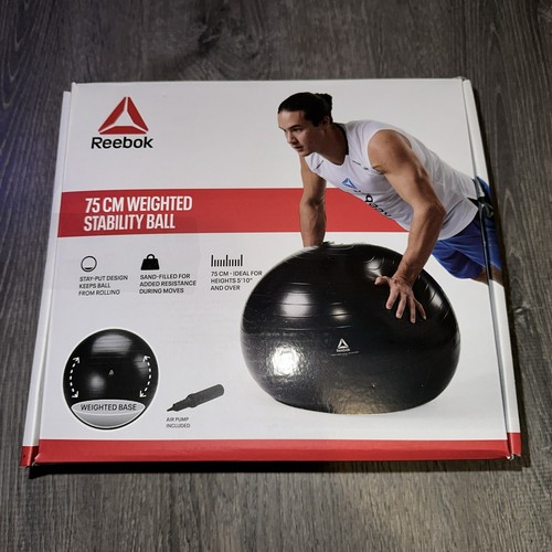 Reebok 75cm Large Weighted Stability/Exercise Ball with Air Pump, Black ...