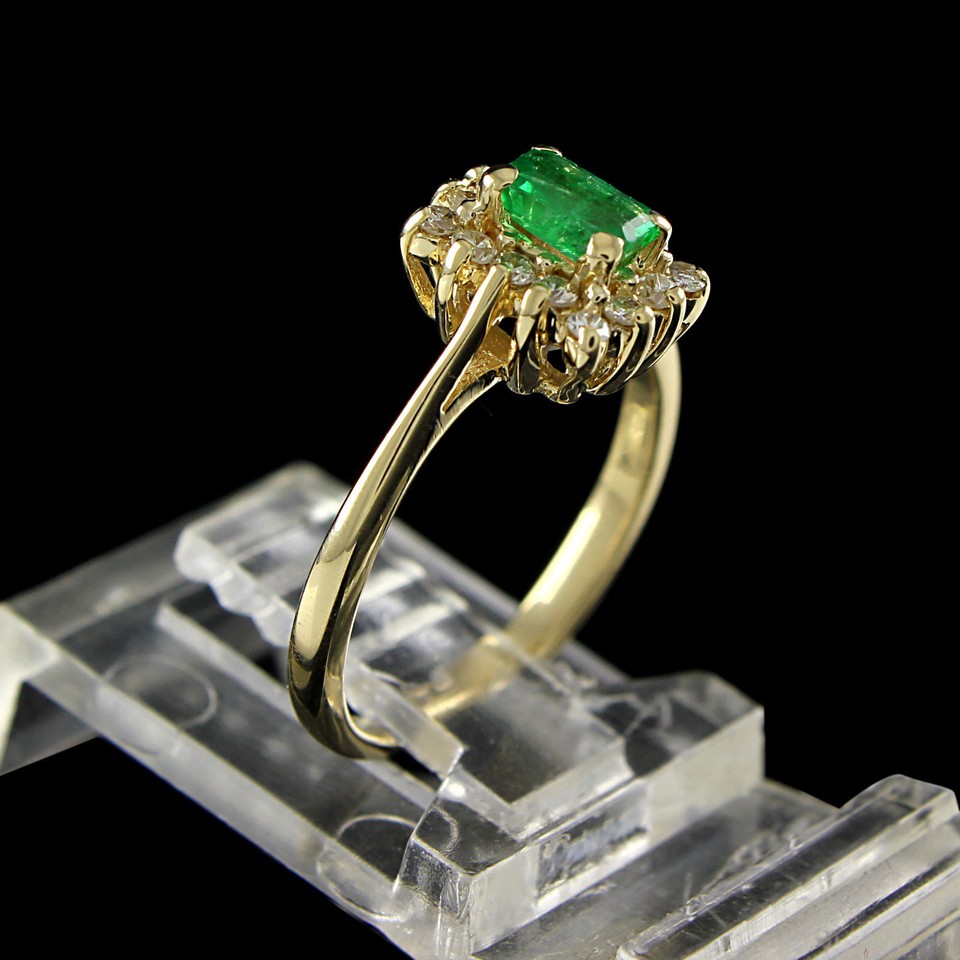 Estate 1/2 Ct Green Emerald With Diamond 14K Solid Yellow Gold Antique ...