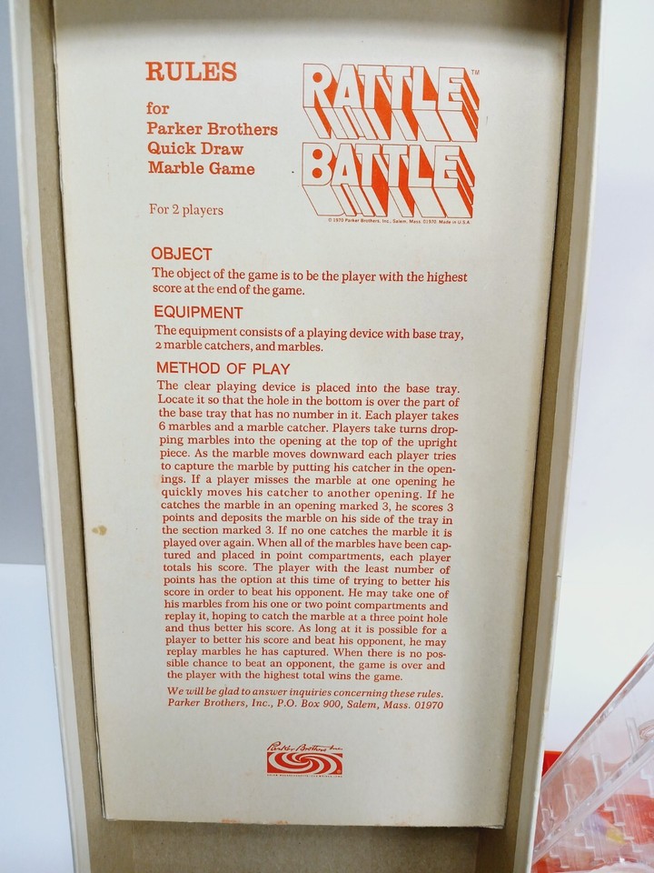 Vtg 1970 Parker Bros. RATTLE BATTLE GAME = Complete = 2 player / ages 6 ...