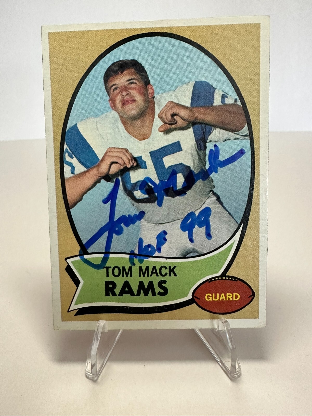 1970 Topps Tom Mack Signed RC Rookie Card Auto Autograph NFL HOF Rams ...