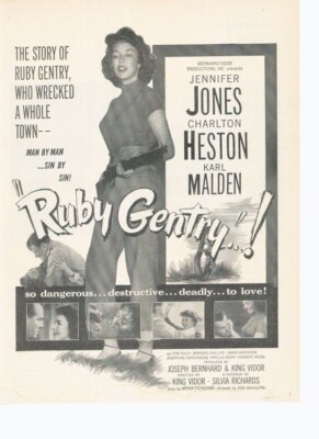 1953 RUBY GENTRY JENNIFER JONES HESTON MALDEN MOVIE ROMANCE LOVE FILM AD 14076 | eBay