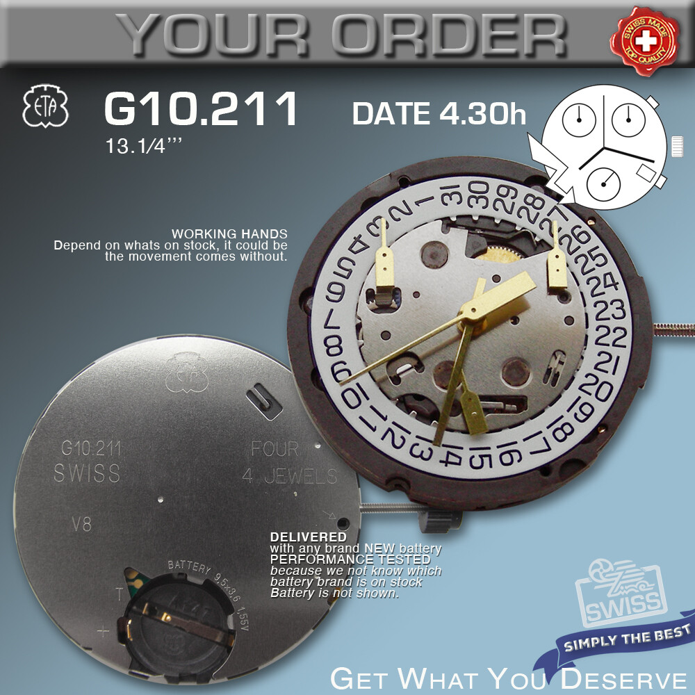 MOVEMENT CHRONOGRAPH ETA G10.211, G10.711 QUARTZ, 13.1/4''', NOS, NEW ...