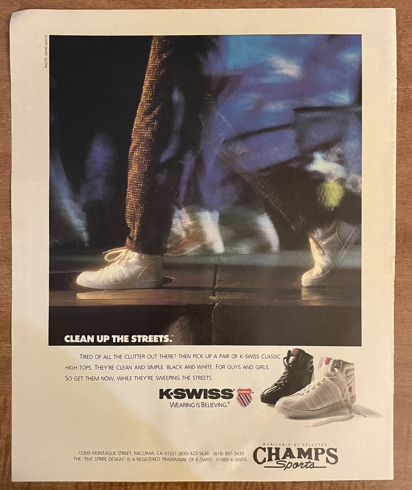 1989 K-Swiss Sneakers Clean Up The Streets Champs Sports 80s Print Ad ...