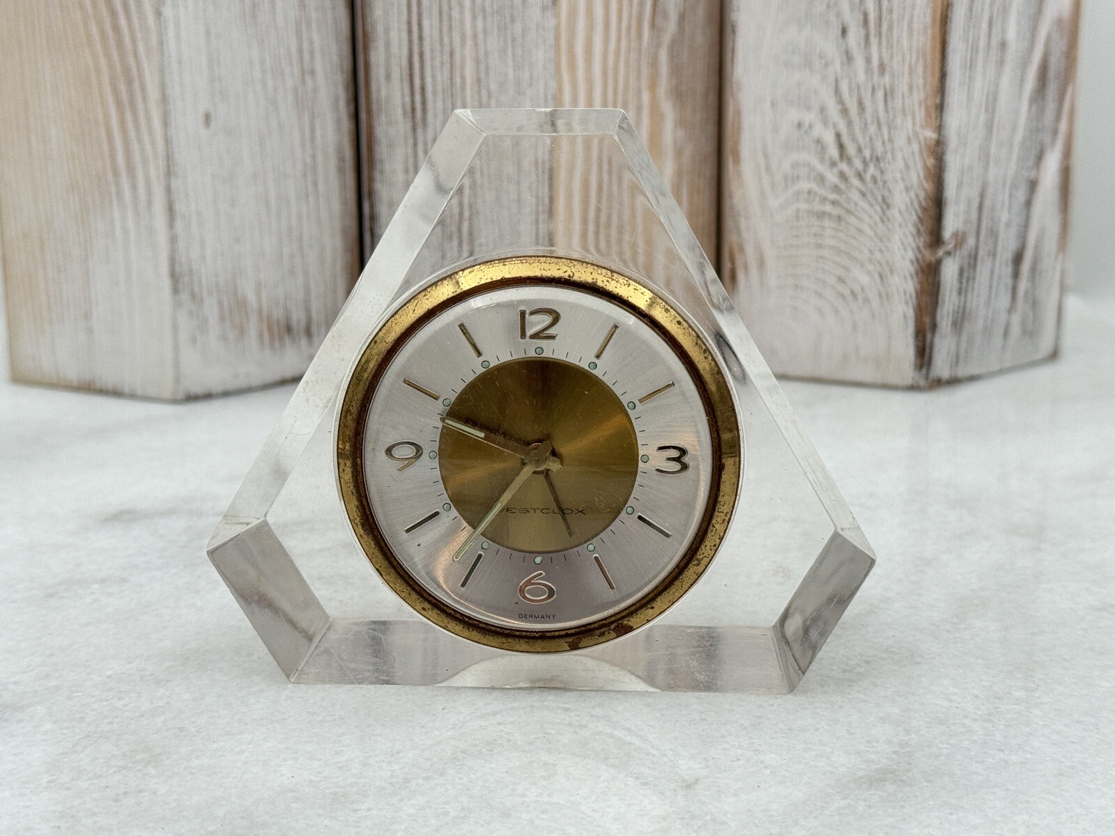 Art Deco Clock West Bend Clock Works Desk Table Crystal Clear Glass 3 1 ...