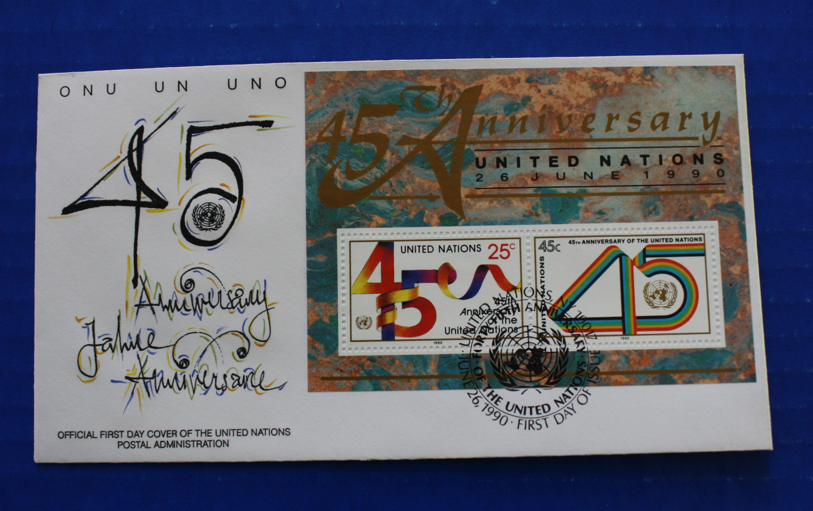 United Nations - 1990 U.N. 45th Anniversary Souvenir Sheet FDC set | eBay