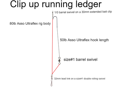 10 x Clipped up running ledger single hook rigs sea fishing COD BASS ...