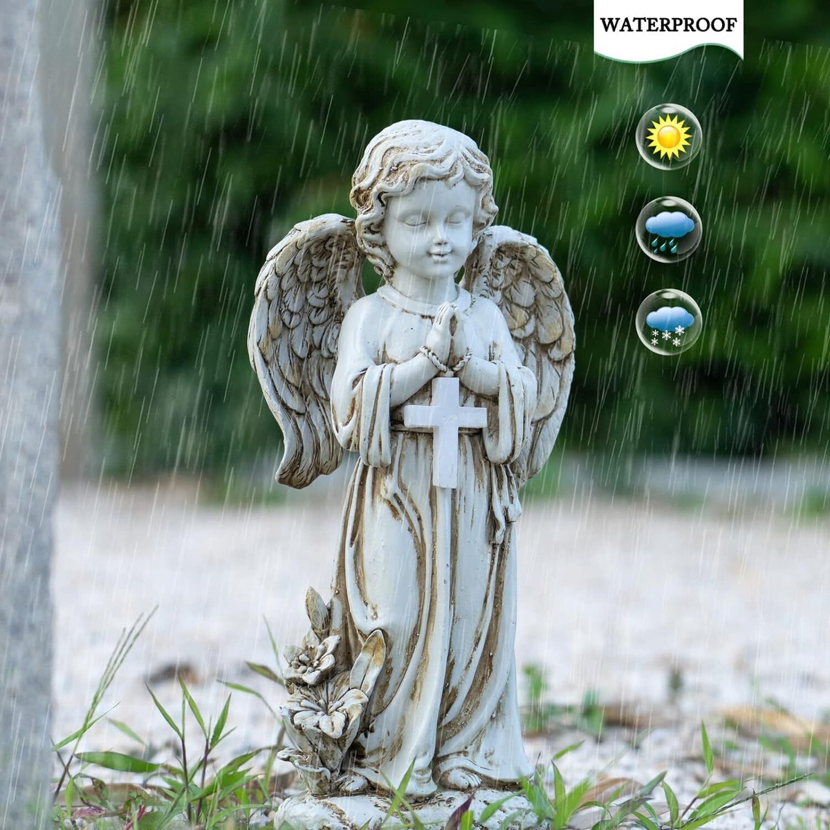 Touching Solar Lighted Weeping Angel Memorial Garden Statue Ebay