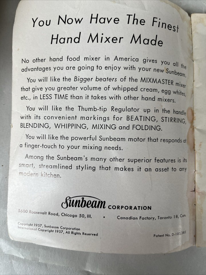 Vintage 1957 Sunbeam Mixmaster Hand Mixer Model HM1 | eBay