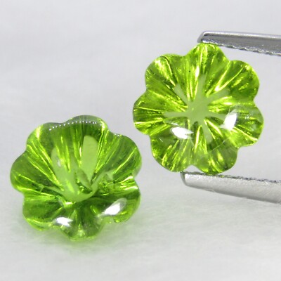 6.08Cts Perfect 100% Natural Peridot 8.8mm Flower Carving Pair ...