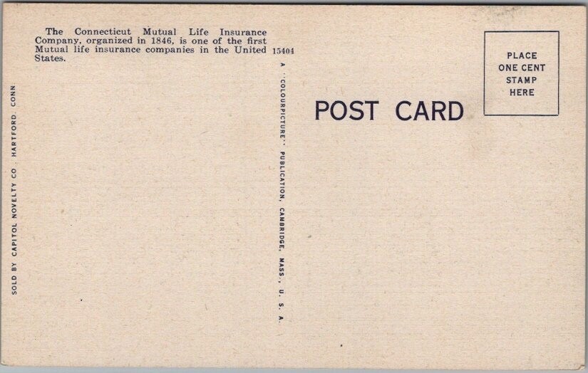 HARTFORD, CT Postcard "Connecticut Mutual Life Insurance Company" Linen ...