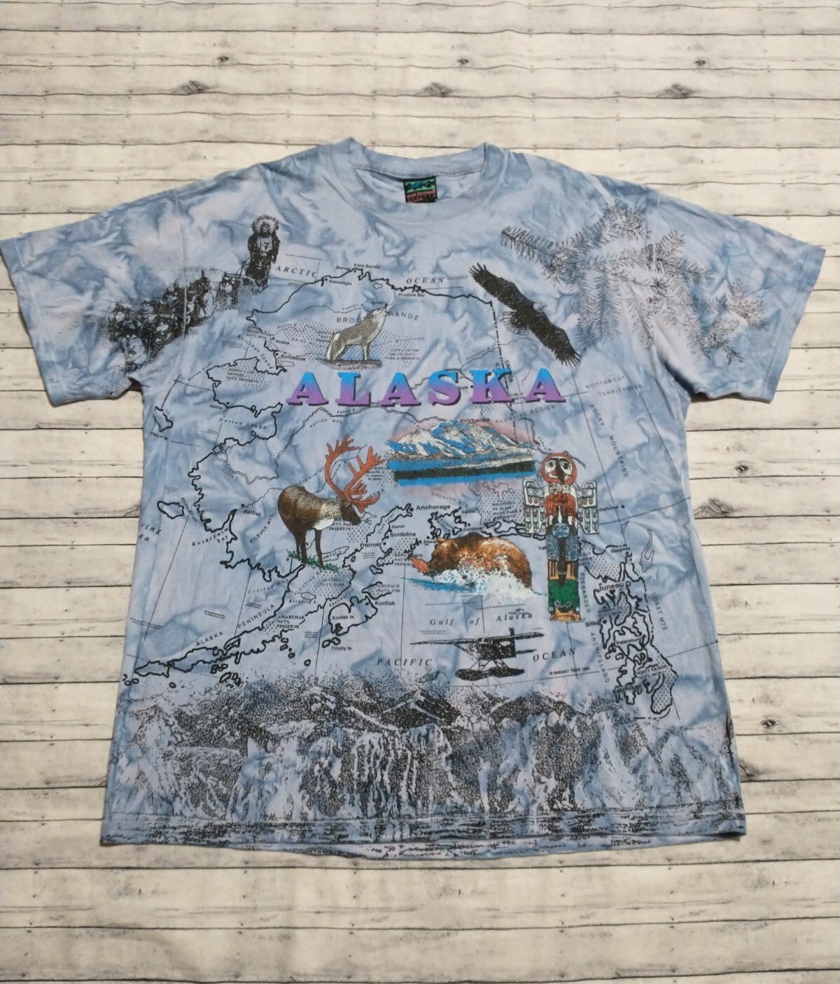 Vintage Blue Dolphin Tag Alaska Map All Over Print Do… - Gem