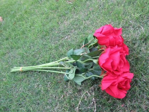 2x 6Pcs Red Rose Artificial Flower Wedding Bouquet Party Home Decor ...