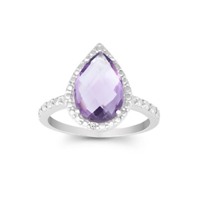 Sterling Silver Diamond with Gem Large Teardrop Ring - Amethyst | eBay