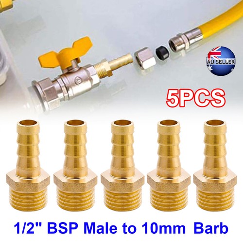 5pcs 1/2" BSP Brass Male Thread Pipe Fitting x 10mm Barb Hose Tail End ...