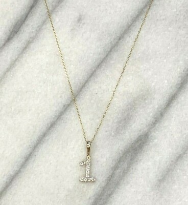 14 Karat Yellow Gold Small Diamond Number 1 One Numerical Pendant ...