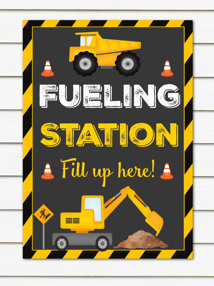 Construction Site Party Sign - Fueling Station, Build a Burger or Cards ...