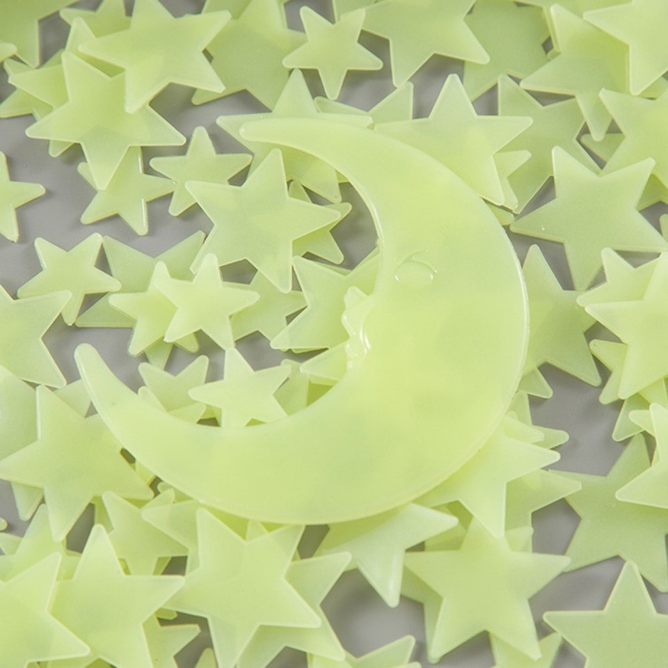 201 Pcs PVC 3D Star Moon Fluorescent Wall Stickers for Bedroom Decor ...