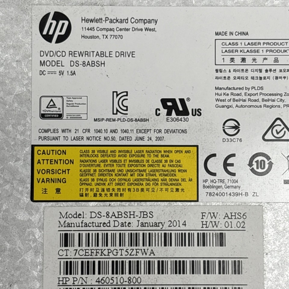 DVD/CD Rewritable Drive DS-8ABSH-JBS / 460510-800 Pulled from HP ...