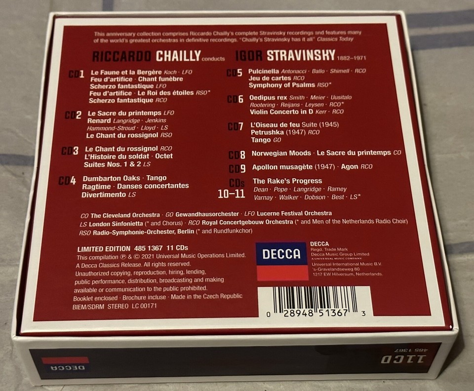 STRAVINSKY EDITION(1882-1971)•RICCARDO CHAILLY•Limited Edition•11CD’s ...