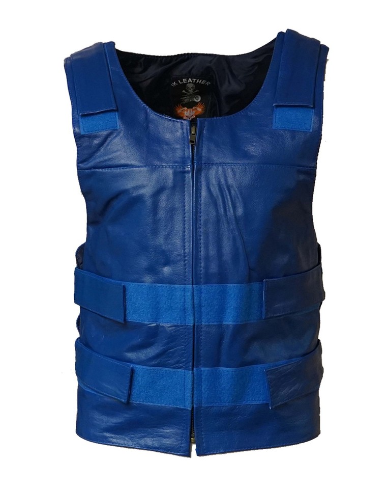 Men's Tactical Leather Motorcycle Vest - Bulletproof Style Club Biker ...