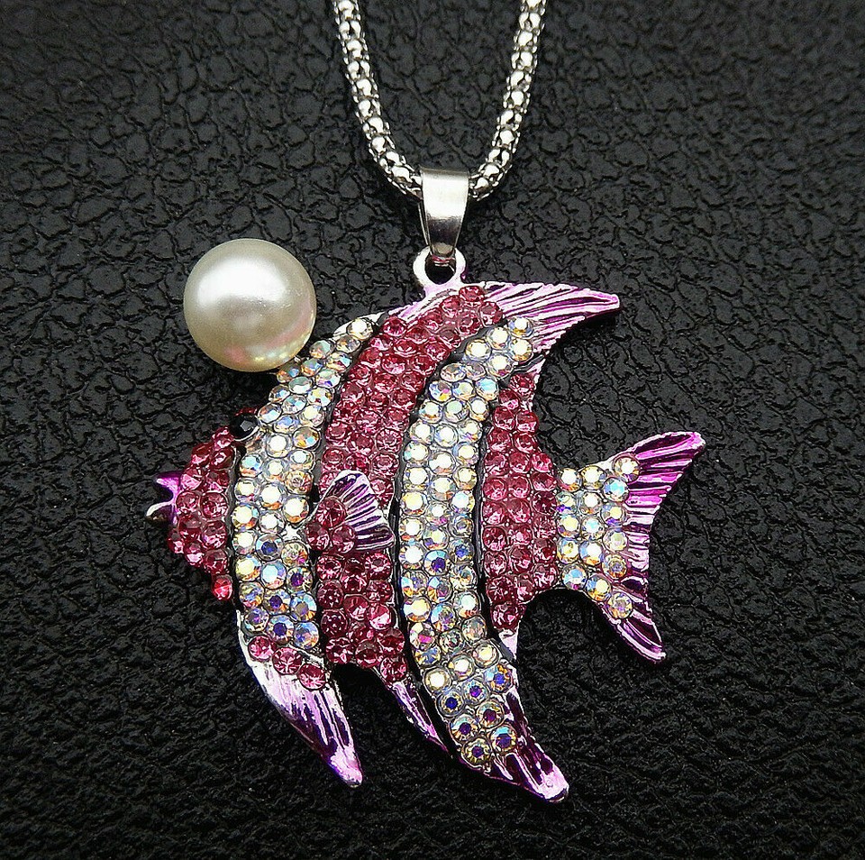 Fashion AB Pink Crystal Enamel Tropical Fish Pendant Long Necklace | eBay