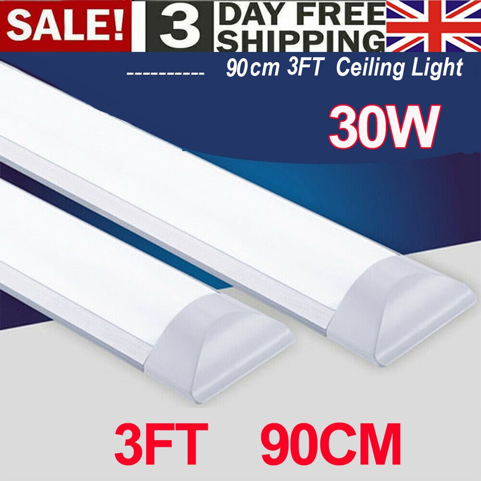 LED Batten Light 6500K Daylight Fluorescent Strip Light Slim Fitting ...