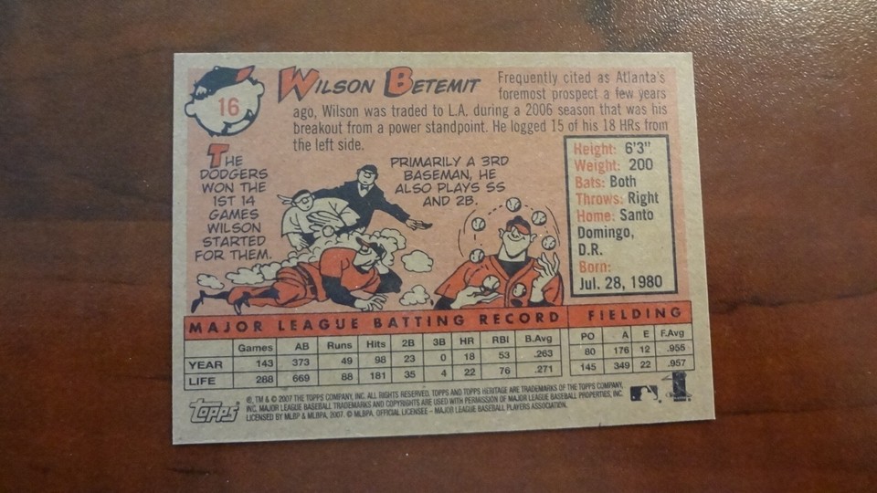 2007 TOPPS HERITAGE # 16 WILSON BETEMIT BASEBALL CARD | eBay