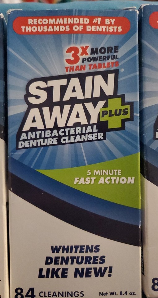 3 Stain Away Plus Antibacterial Denture Cleanser (84 Cleanings Each ...