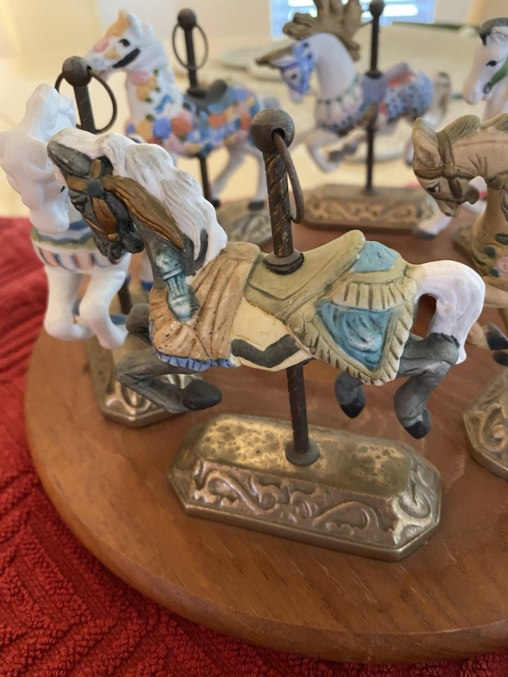 Vintage Carousel Horses With Wooden Base Ceramic Figurine | Set Of 6 ...