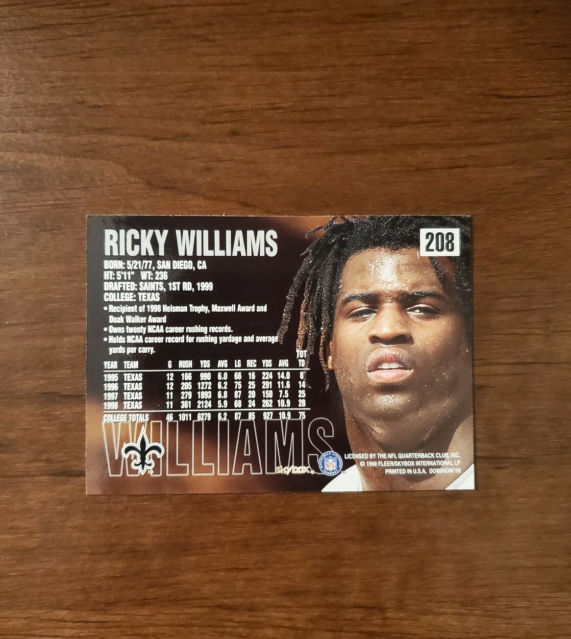 Ricky Williams - 1999 Fleer Skybox Dominion #208 - Rookie Card- Saints ...