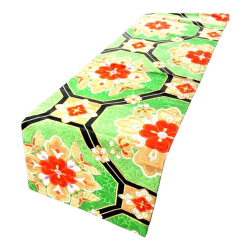 12"x103"Glittering Japanese Kimono Obi Embroidered Table Runner/Green F ...