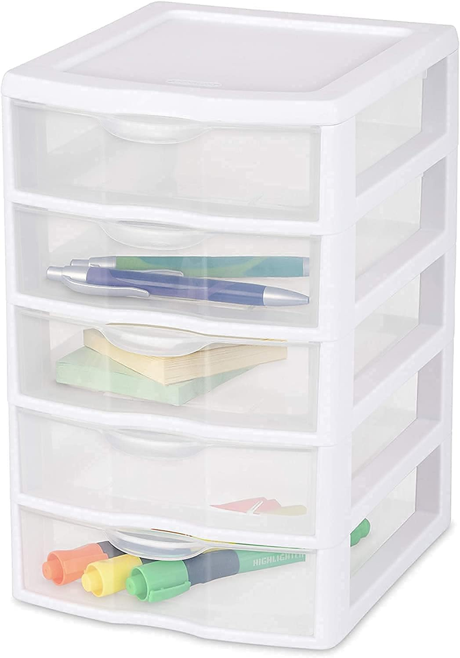 5 Drawer Tower Plastic Organizer Storage Office Cabinet Box Furniture ...