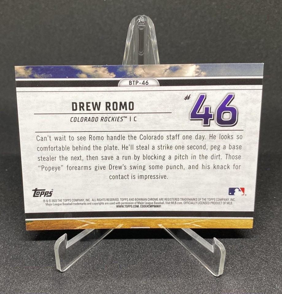 DREW ROMO 2022 Bowman Colorado Rockies GOLD Scout Top 100 SP PR#/50 CN# ...