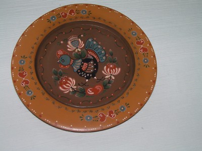 Vintage Brown Orange Hand Painted Rosemaling Country Chicken & Heart ...