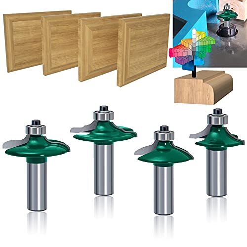 PEALIFE Router Bit Set Door Drawer Cabinet Front Edging 12 Inch Shank 4 ...
