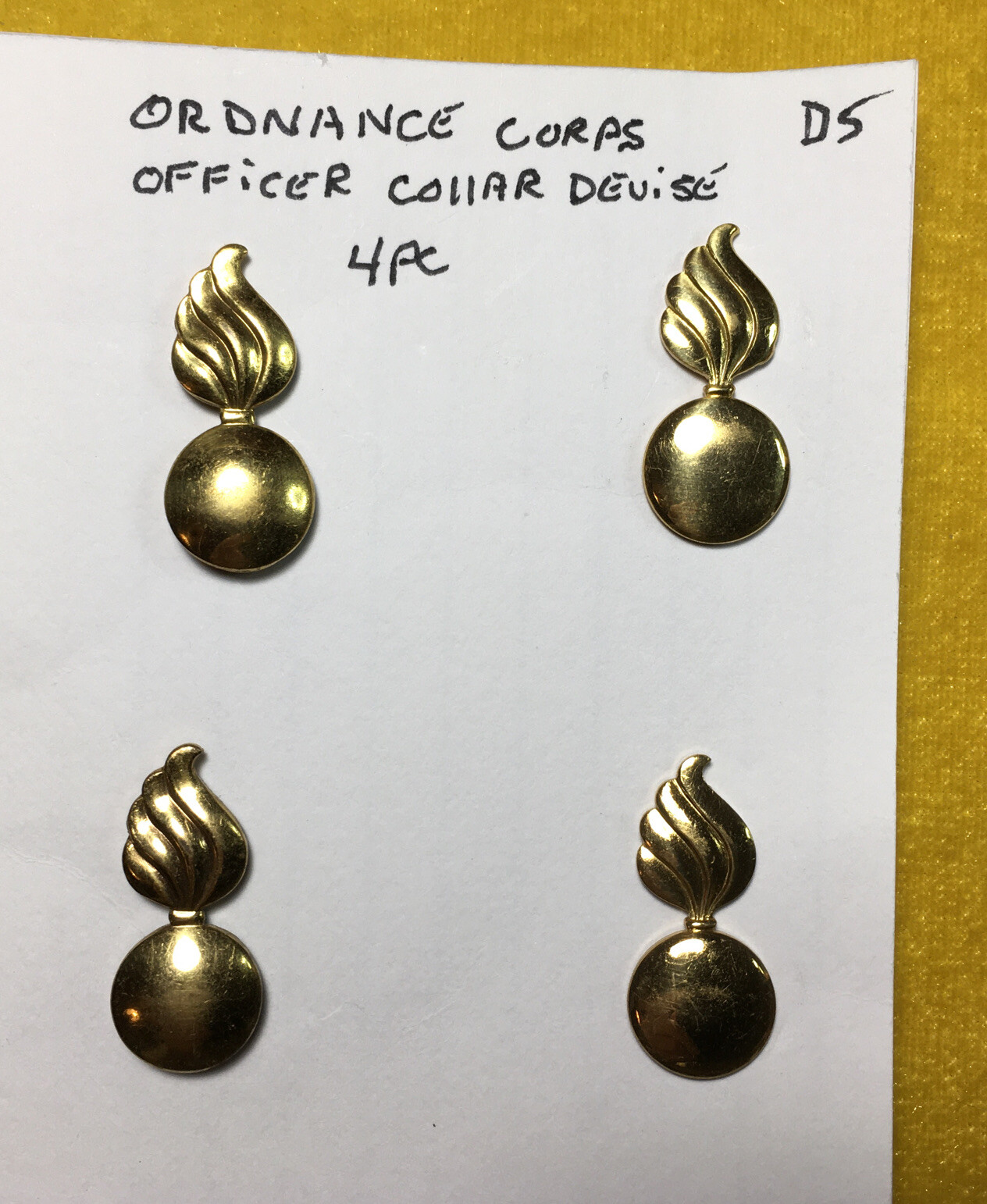 NANEE-B) WW II US ARMY OFFICER ORDANCE CORPS COLLAR INSIGNIA 4 PC GROUP ...