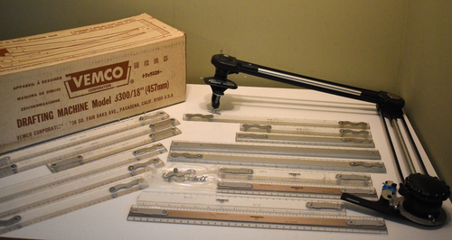 Vemco 3300/18" LH Drafting Machine w/Lot of Slide Rules - K&E, Dietzgen ...