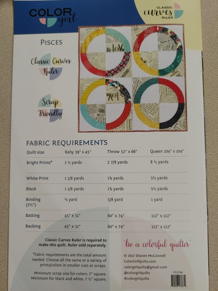 Color Girl Quilt Pattern CG1704 Pisces Modern Curved Piecing | eBay