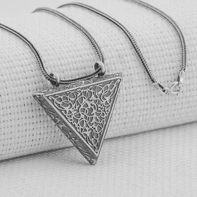 Turkish 925K Silver Triangle Amulet Taweez Locket Prayer Box Pendant ...