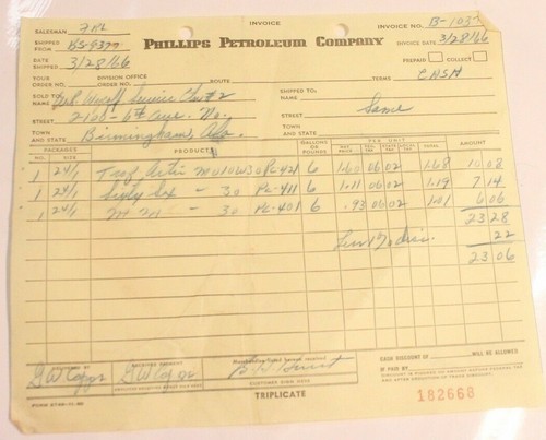 Vintage Phillips Petroleum Company Invoice March 28 1966 | eBay
