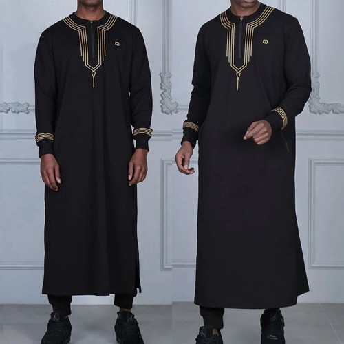Men Robe Muslim Long Sleeved Burqas Arab Kaftan Islamic Abaya Ethnic ...