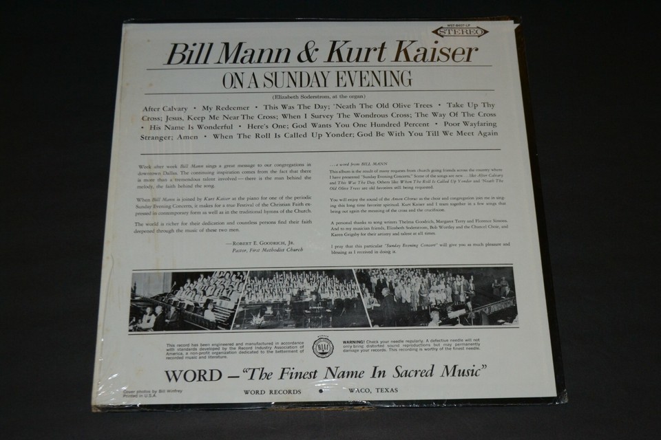 Bill Mann & Kurt Kaiser~On A Sunday Evening~Christian Gospel~Xian~FAST ...